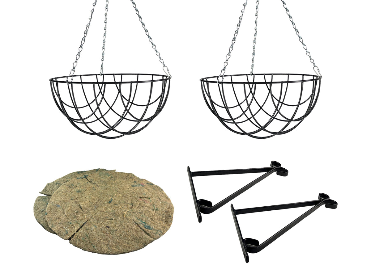 Hanging Basket Kit | 2x Brackets, 2x Hanging Baskets, 2x Jute Liners ...