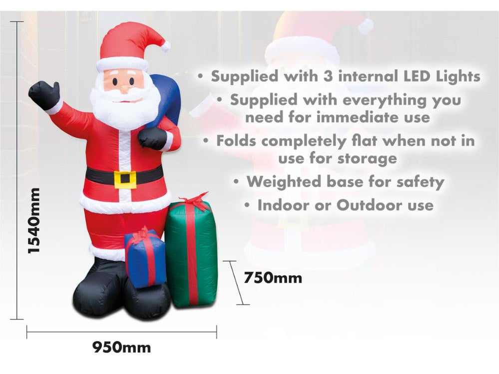 Inflatable Father Christmas with Presents and LED Lights - Festive Chr ...
