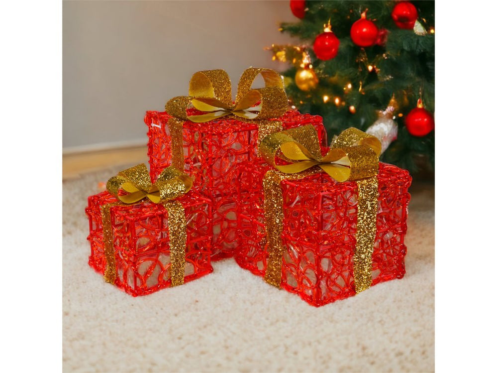 Xmas Haus Set of 3 LED Light-Up Christmas Boxes – 60 LEDs Each, 8 Ligh ...