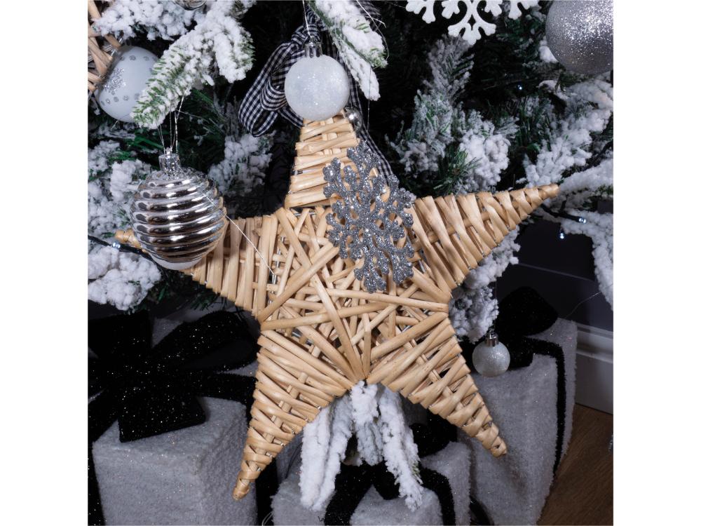 Natural Wicker Christmas Star with Ribbon – Rustic Festive Decoration ...
