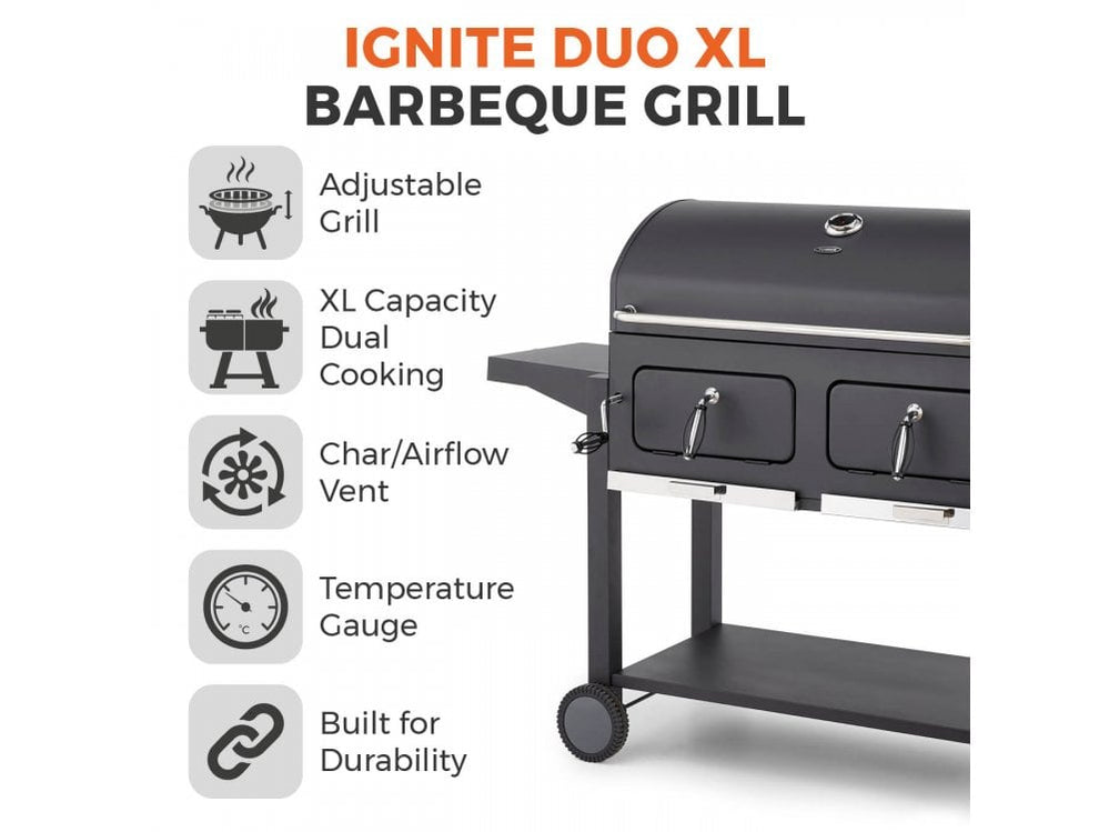 Ignite Duo XL BBQ Grill with Adjustable Charcoal Grill and Temperature ...