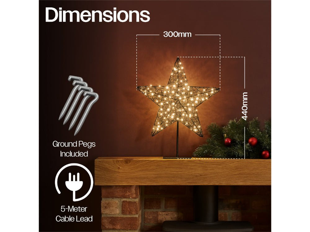Xmas Haus Christmas Black Metal Star with Stand – Warm White LEDs, Ava ...