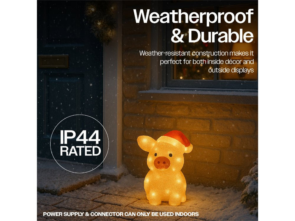 Xmas Haus Christmas Acrylic Pig – 27cm High with 30 Warm White LEDs, F ...