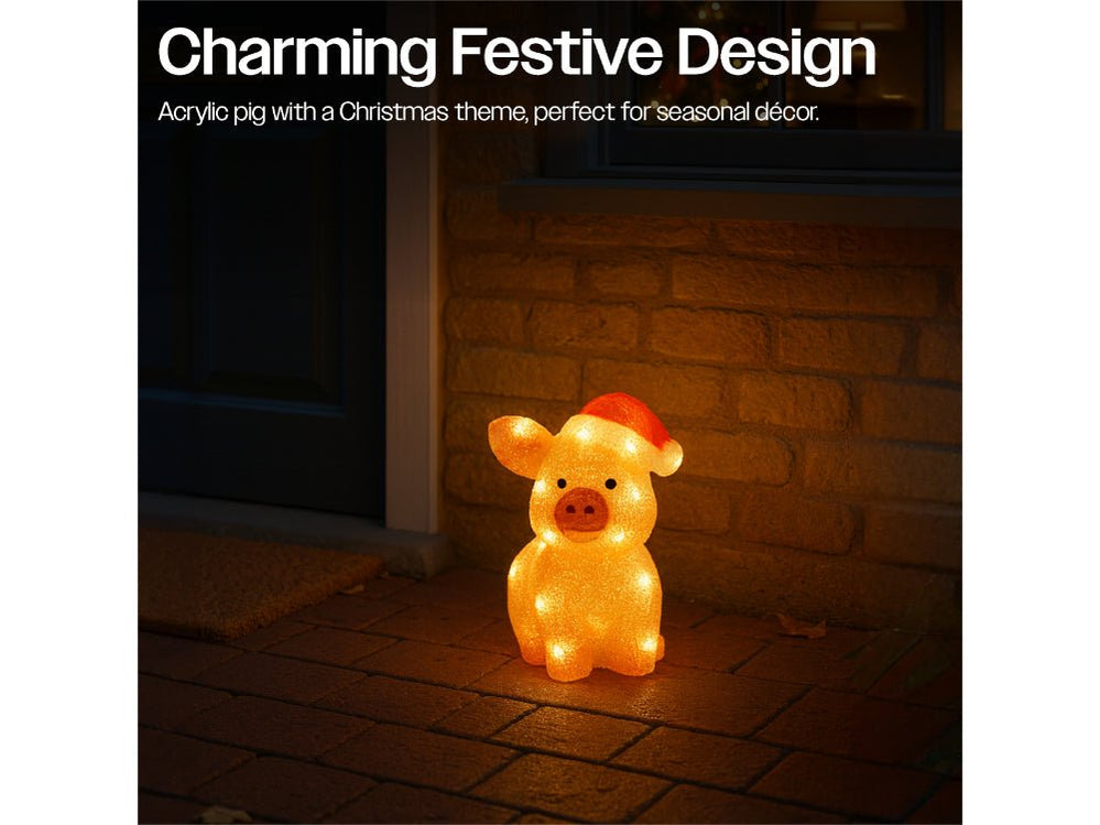 Xmas Haus Christmas Acrylic Pig – 27cm High with 30 Warm White LEDs, F ...